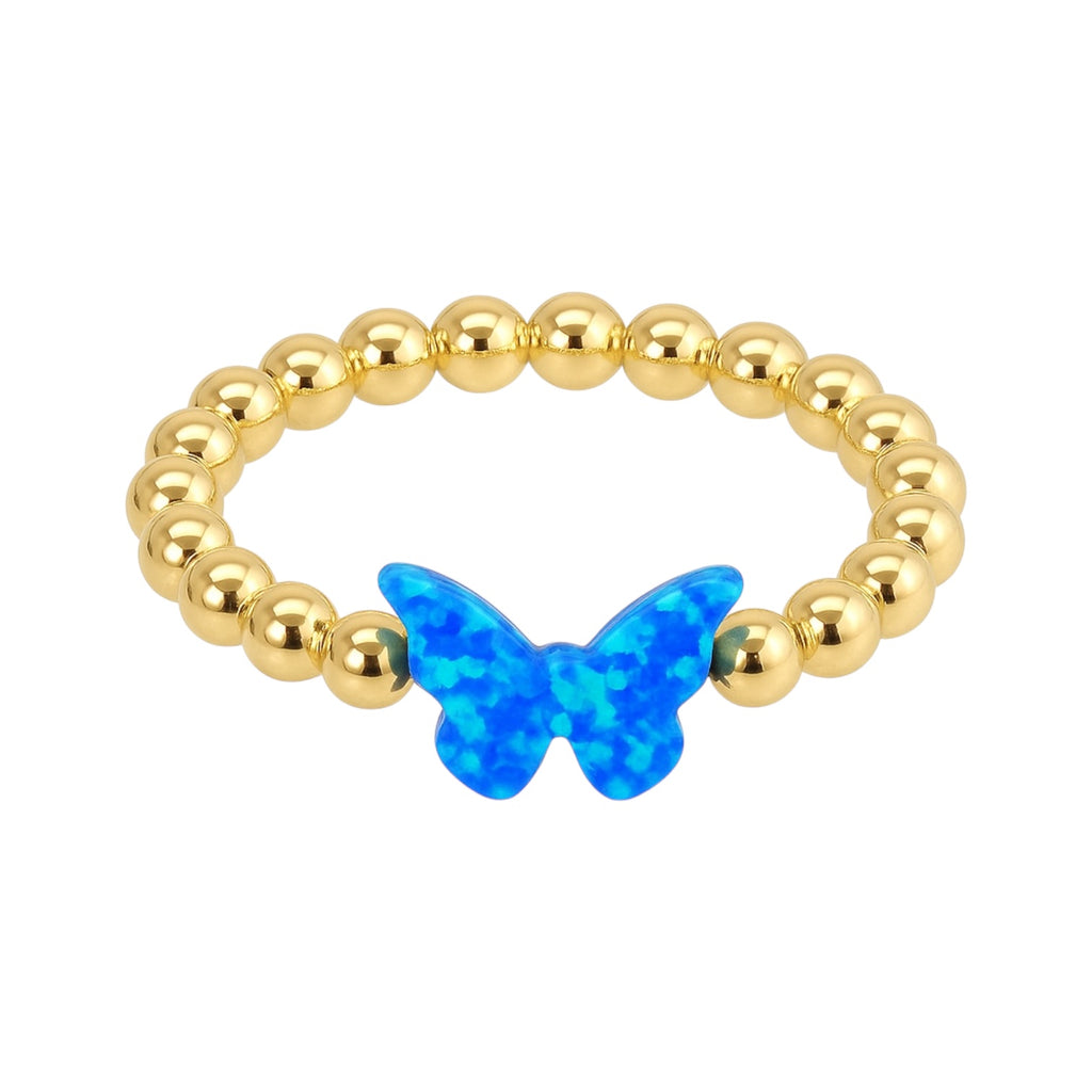 Butterfly | Beaded Opal Stretchy Ring – Bara Boheme
