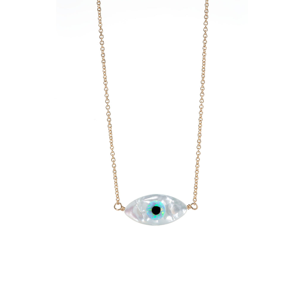 OVAL EVIL EYE | Opal Charm on a Gold Filled Chain Necklace – Bara Boheme